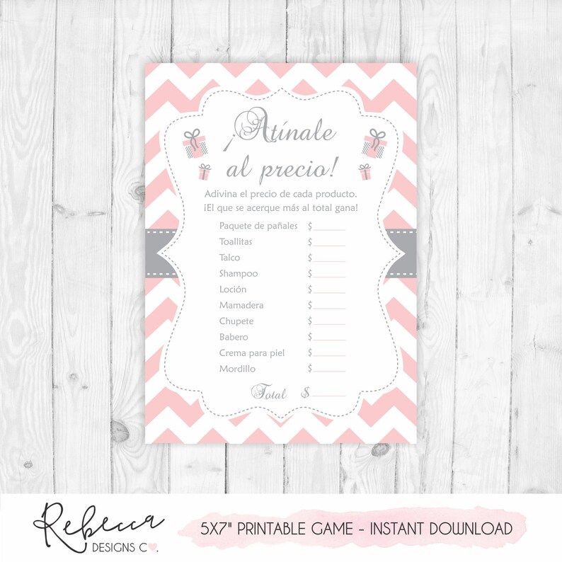 The Price is Right in Spanish Baby Shower Rosa Game Atinale Al - Etsy