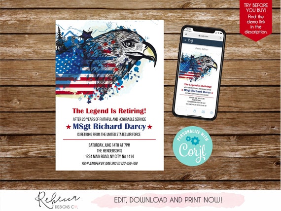 Air Force Retirement Invitation Military Retirement Invite Printable