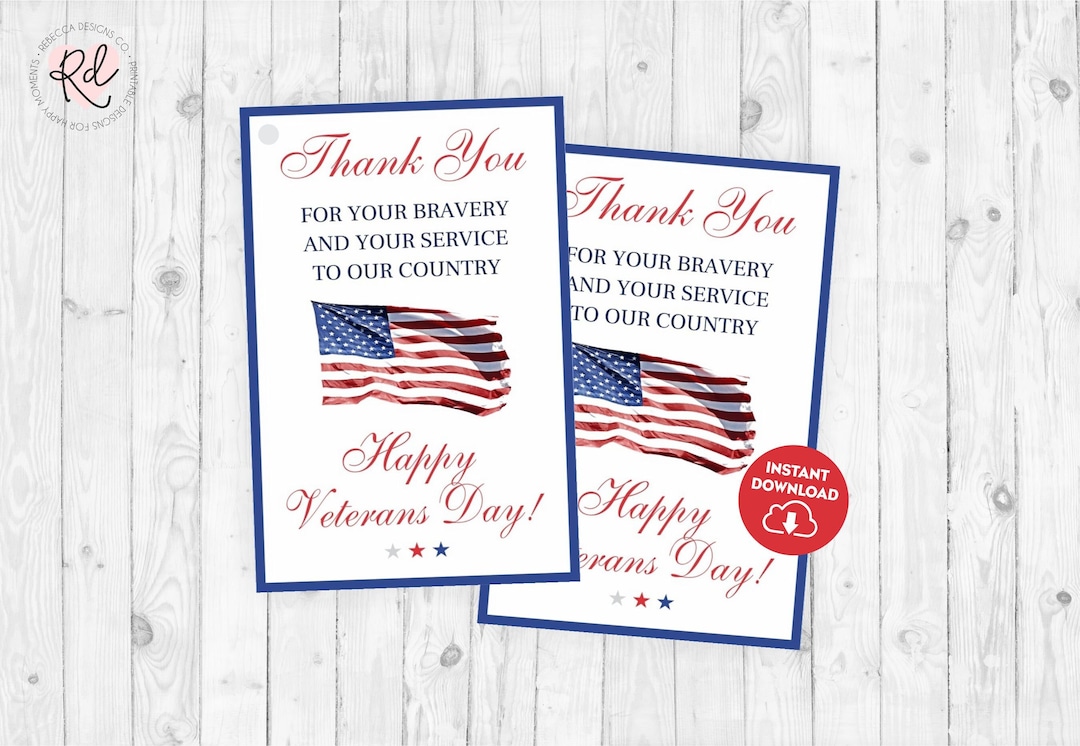 Printable Veterans Day Tags Thank You Veterans Tag Printable Veterans ...