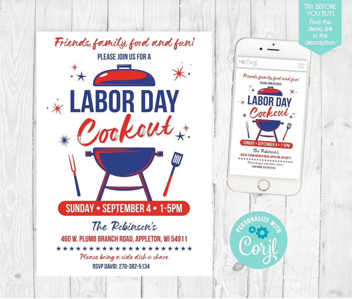 Labor Day Cookout Invitation Labor Day Bbq Invitation Template - Etsy