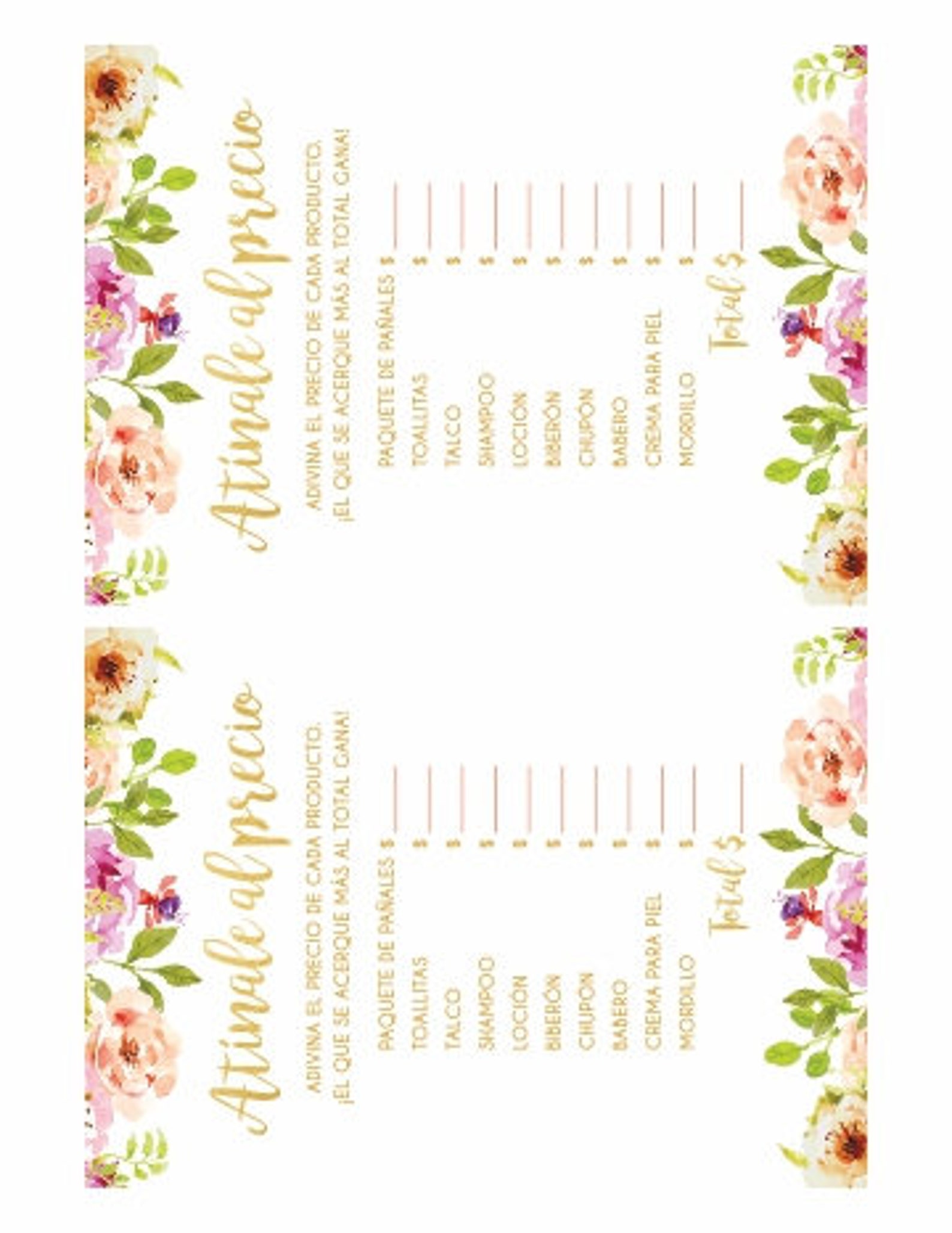 The Price is Right in Spanish Baby Shower Rosa Game Atinale Al - Etsy