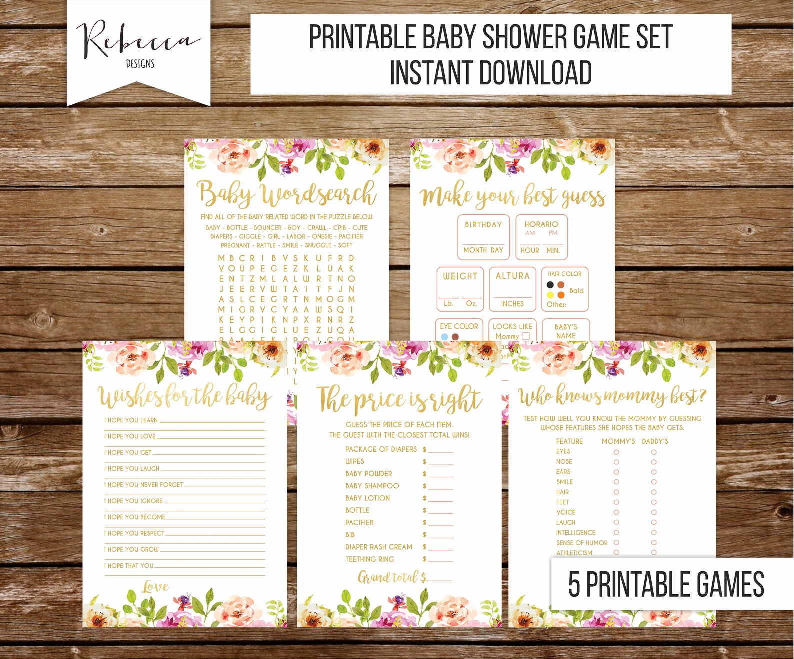 Printable Baby Shower Games Printable Games Set Baby Shower | Etsy