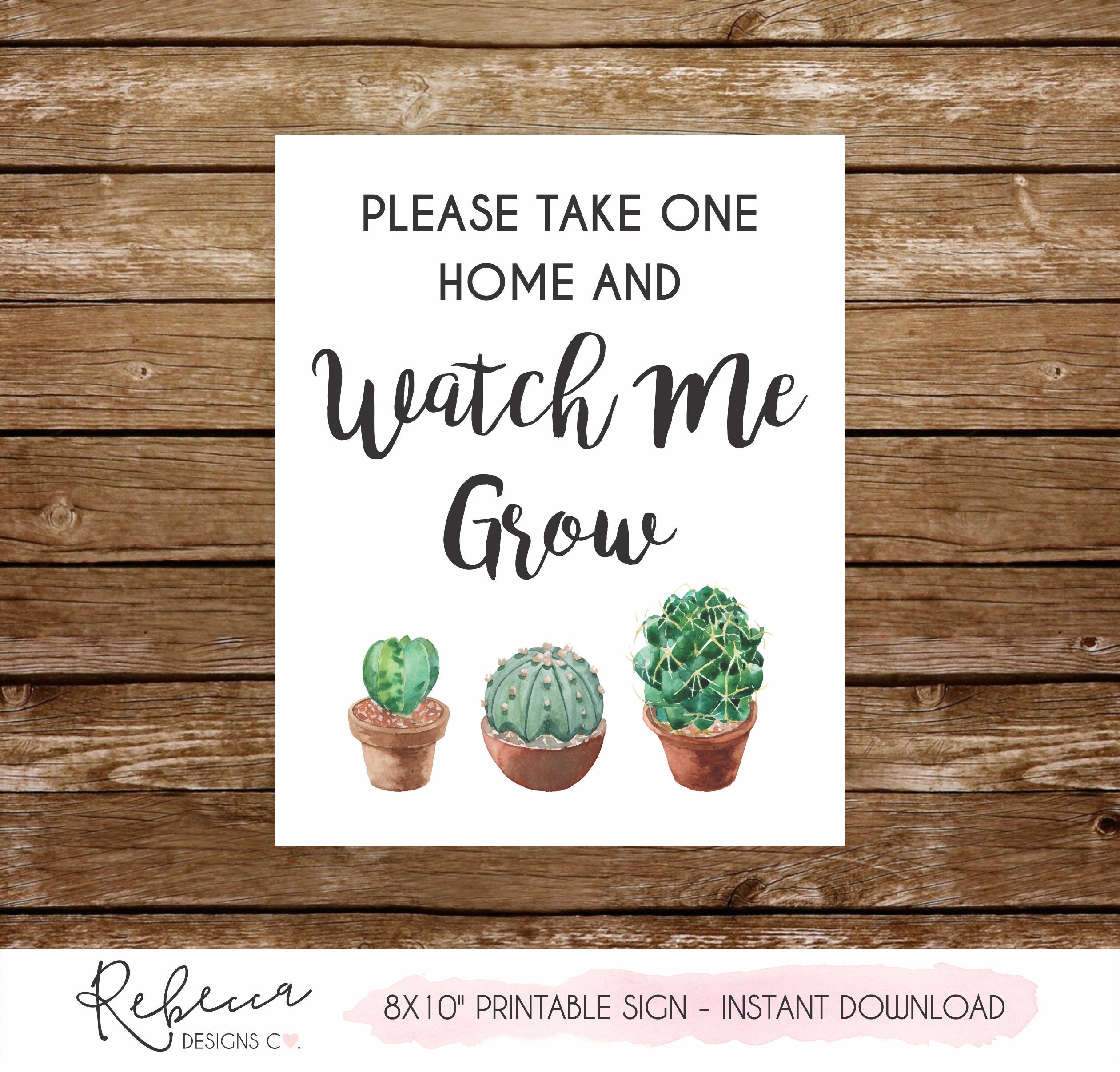Watch Me Grow Sign Printable Succulent Favors Baby Shower Sign ...