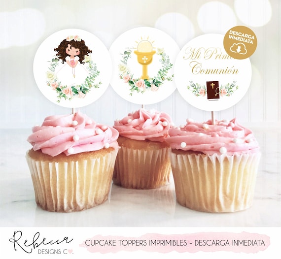 Cupcake topper comunión imprimible mi primera comunion niña torta ...