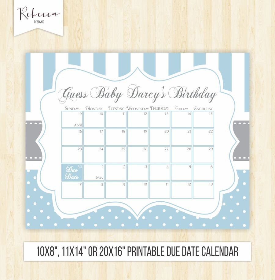 Guess the date boy printable due date calendar blue baby | Etsy