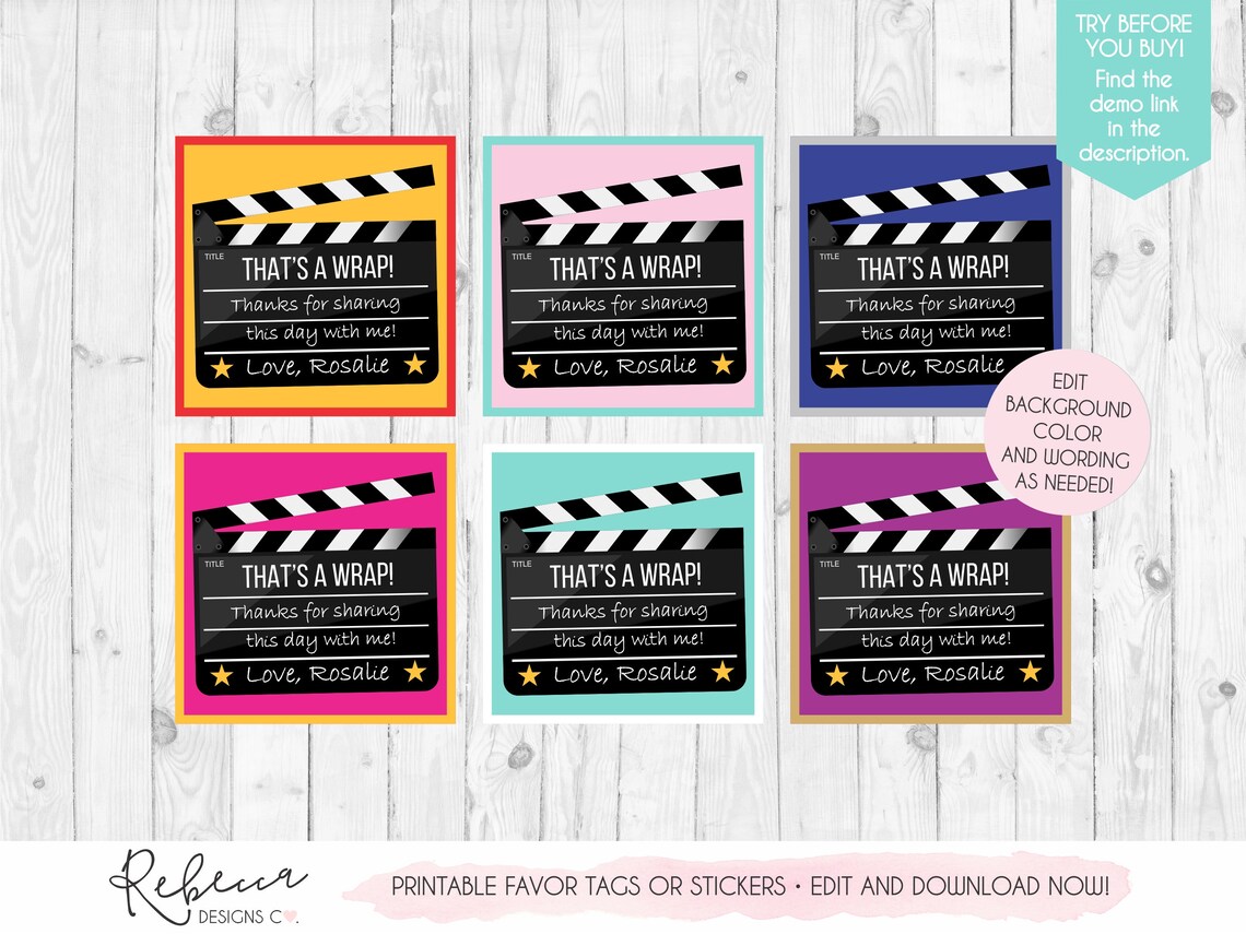 Cinema Favor Tags Movie Birthday Favor Tags Red Carpet Tags Printable ...