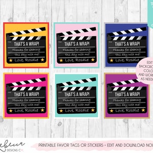 Cinema Favor Tags Movie Birthday Favor Tags Red Carpet Tags Printable ...