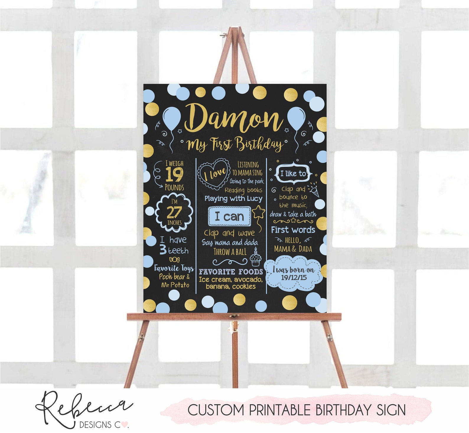 Boy 1st Birthday Sign Printable First Birthday Poster 1st - Etsy