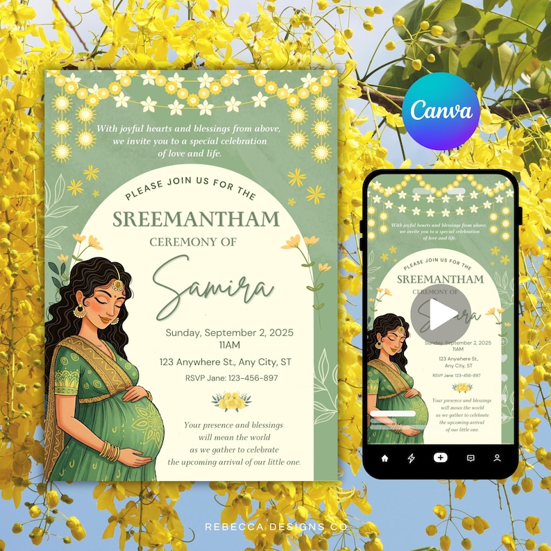 Sreemantham Invitation Indian Baby Shower Invite Template Valaikappu ...