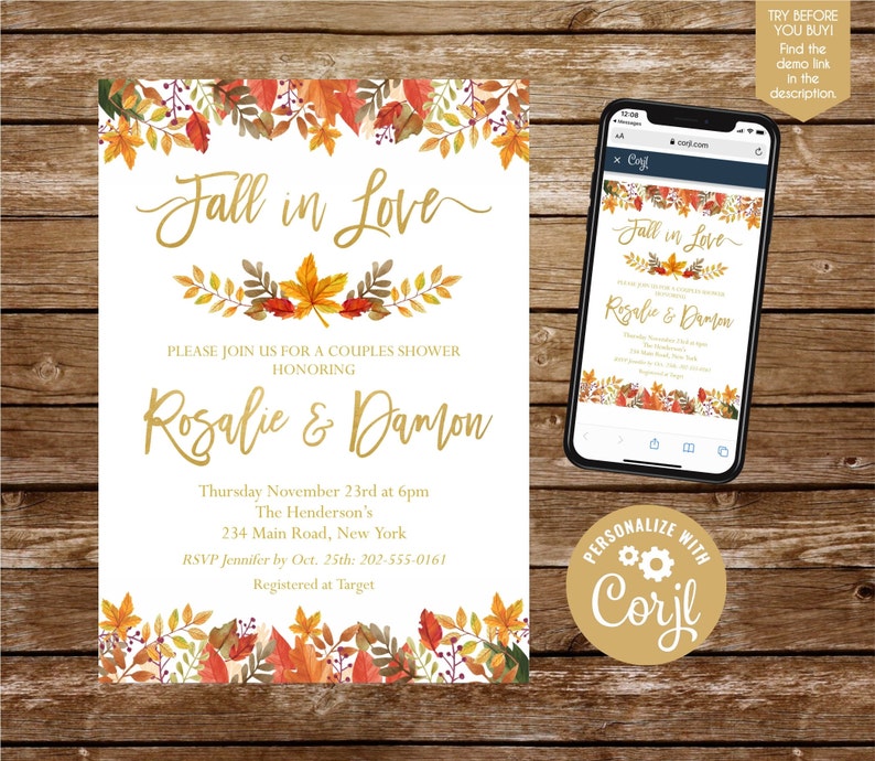 Fall in Love Couples Shower Invitation Fall Bridal Shower - Etsy