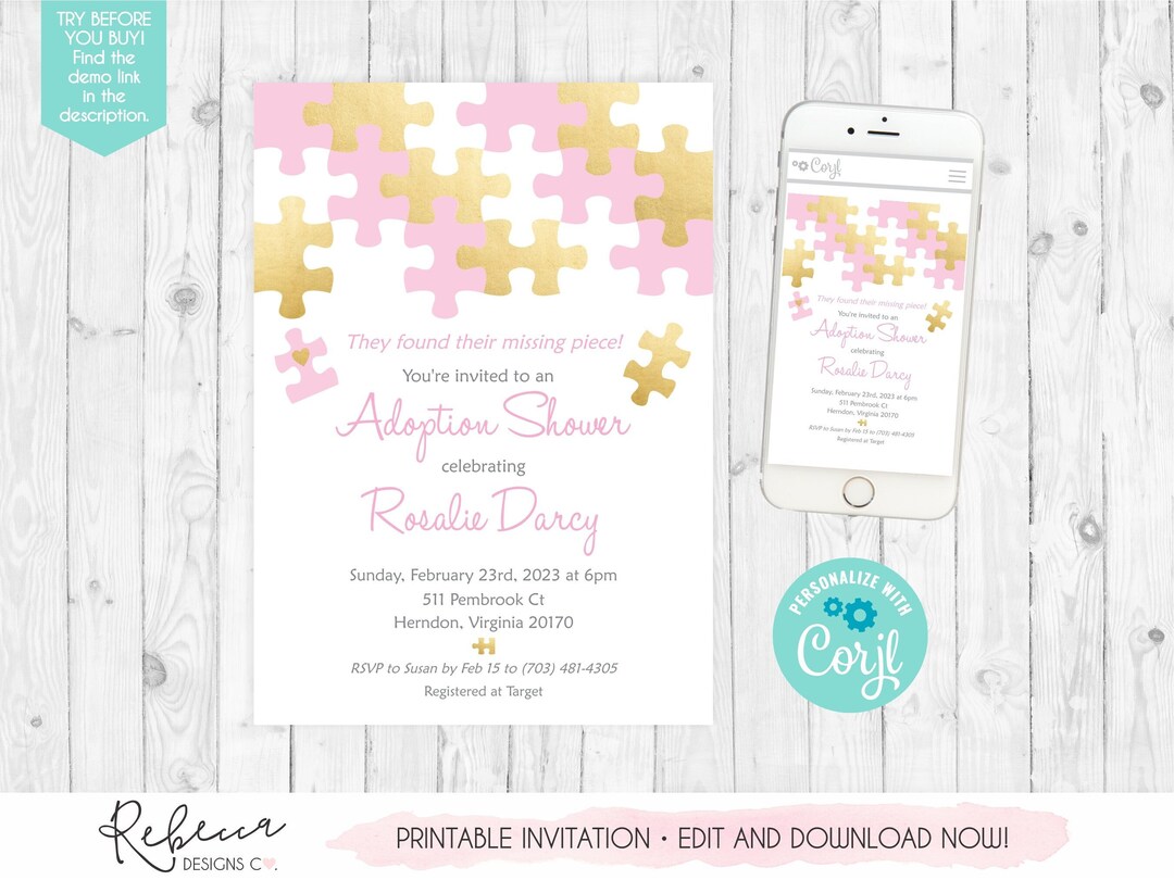 Adoption Baby Shower Invitation Adoption Party Puzzle Invitation Baby ...