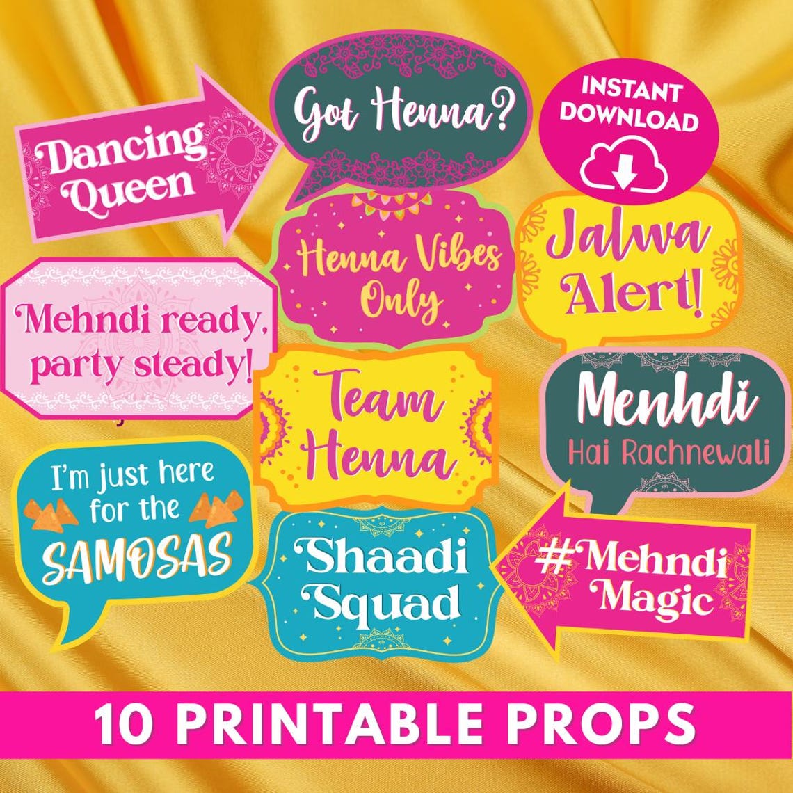 Mehndi Photo Props Printable Henna Party Decor Dholki Props Party Desi ...