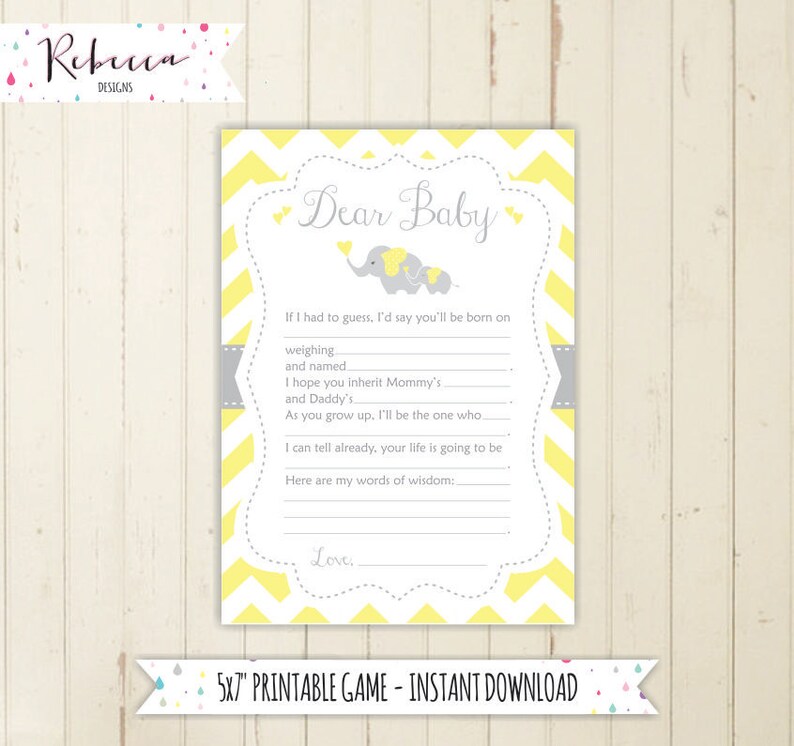Mad Lib Baby Shower Game Letter to Baby Game Elephant Game - Etsy