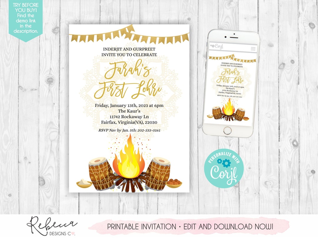 Indian Lohri Invitation Digital Download Indian Birthday Sikh ...