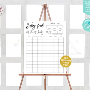 Baby Shower Baby Pool Game Printable Baby Predictions Game Editable ...