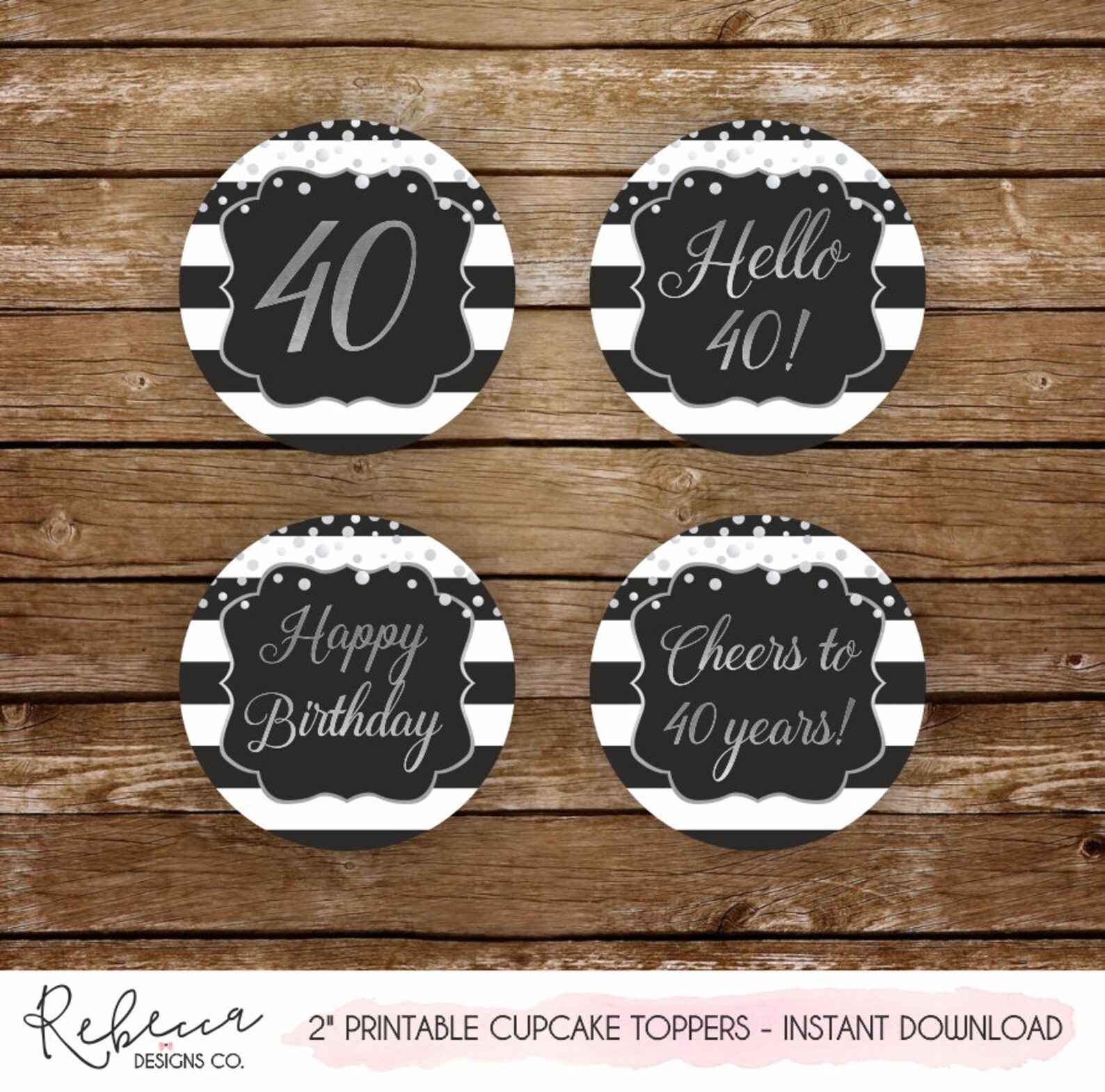 40th Birthday Cupcake Toppers Printable 40 Birthday Toppers | Etsy