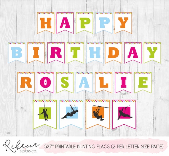 Zip Line Banner Printable Zipline Bunting Flags Girl Zipline Invitation ...