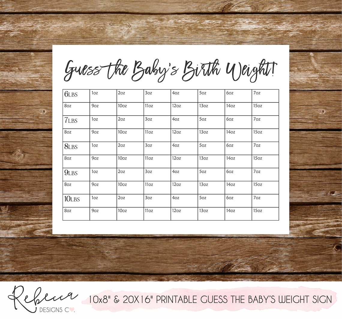 Guess the Baby's Weight Baby Shower Game Guessing Game | Etsy