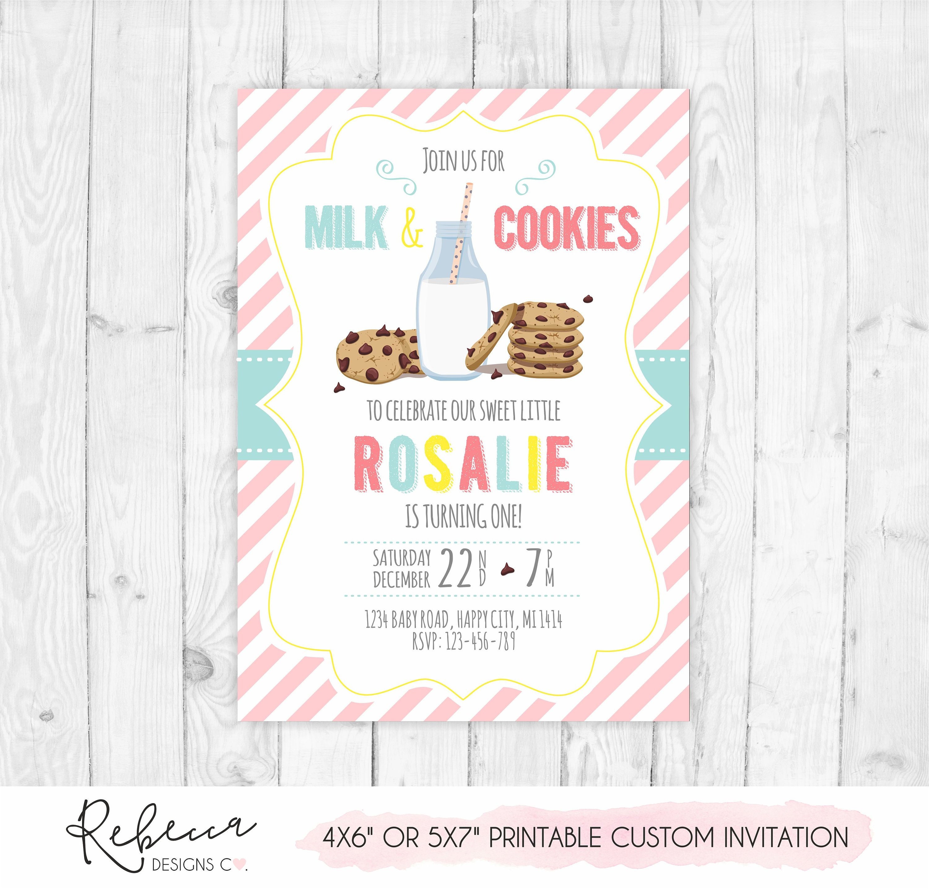 Milk and cookies invitation printable girl birthday invitation | Etsy