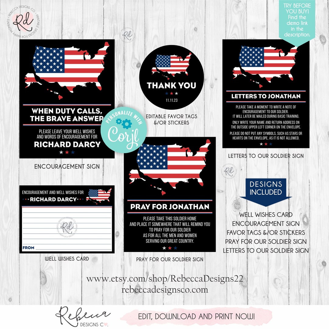 Military Encouragement Printable Military Party Bundle USA Flag ...