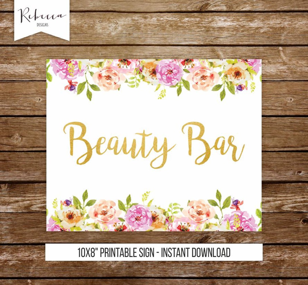 Beauty Bar Sign Printable Sign Gold and White Birthday Spa Sign Gold ...