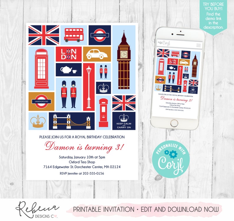 London Invitation England Invitation Template London Birthday - Etsy