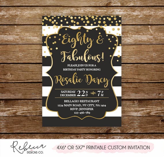Eighty and fabulous invitation 80 birthday invitation printable 80 and ...