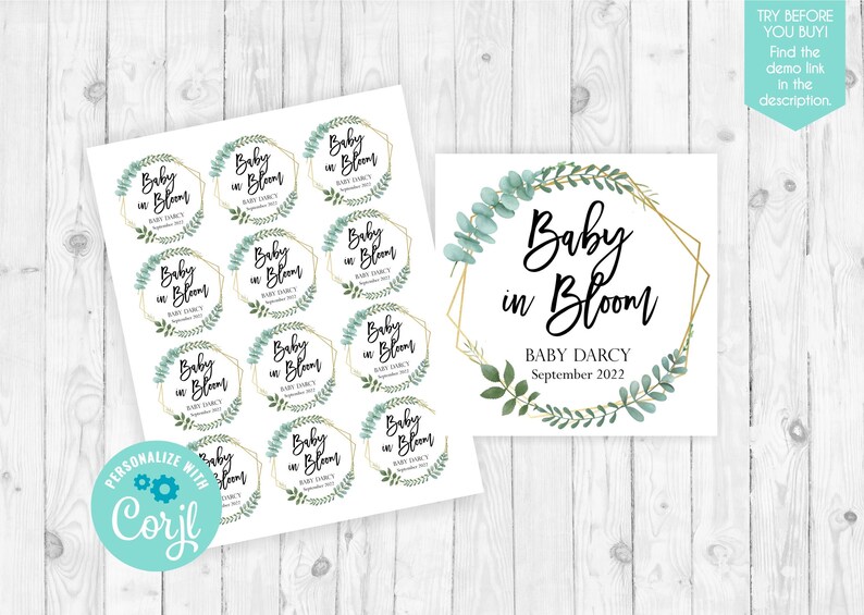 Baby in Bloom Tags and Sign Set Greenery Baby Shower Watch Me Grow Tags ...