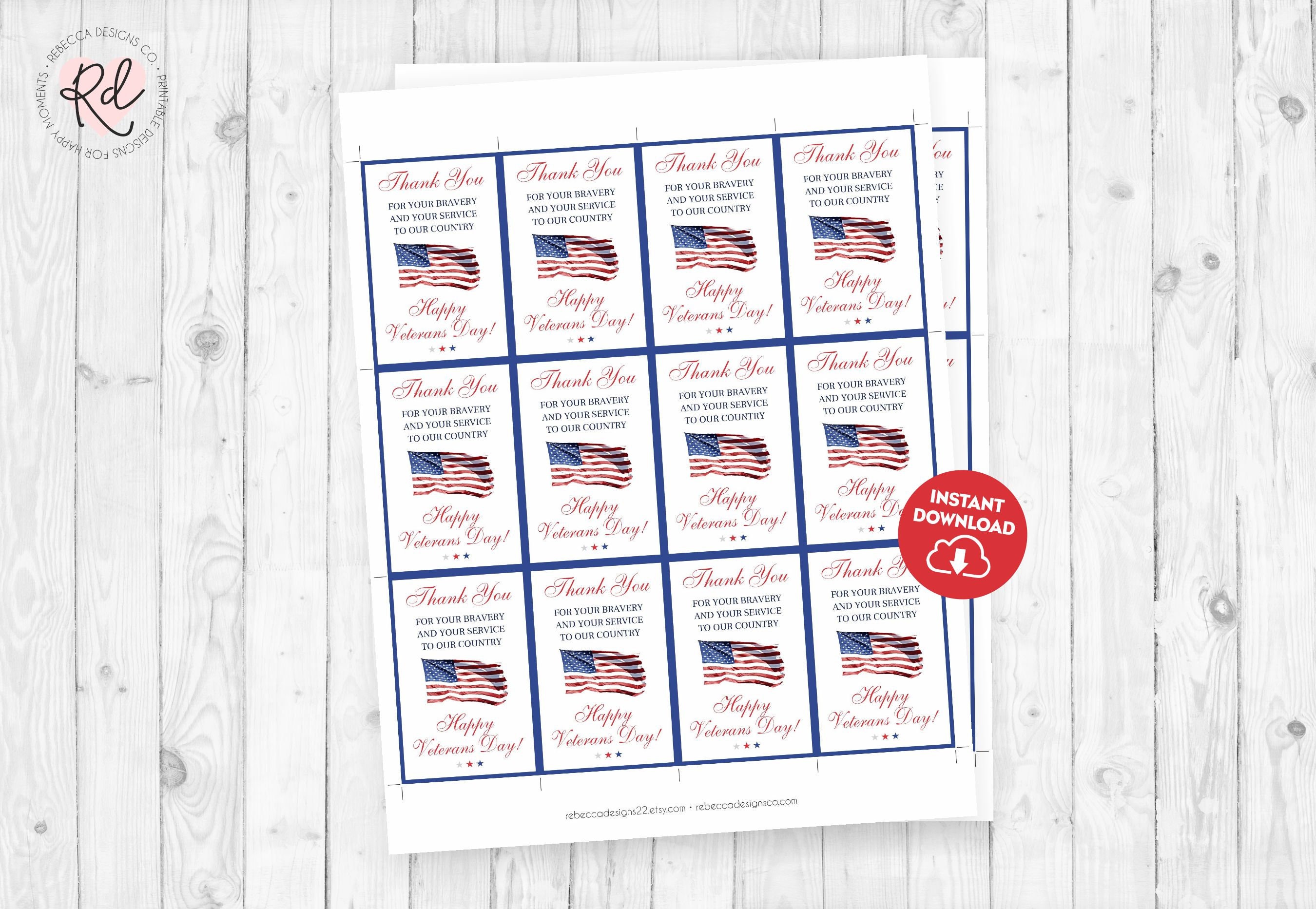 Printable Veterans Day Tags Thank You Veterans Tag Printable Veterans ...