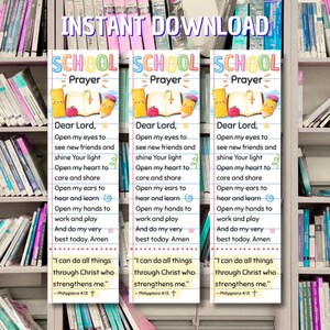 First Day of School Prayer Bookmark Backpack Blessing Back to School ...
