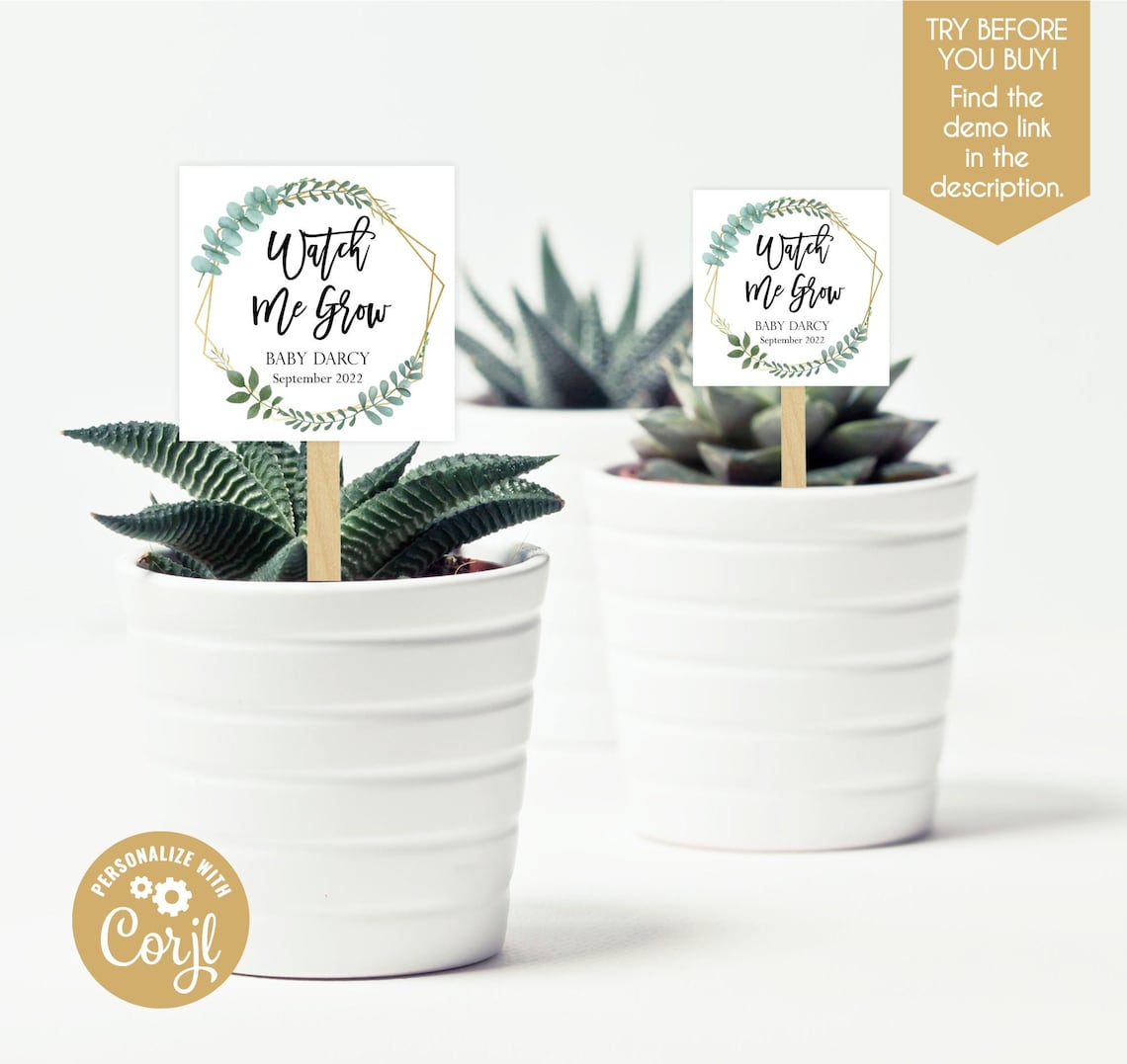 Watch Me Grow Tags and Sign Set Greenery Baby Shower Baby in - Etsy