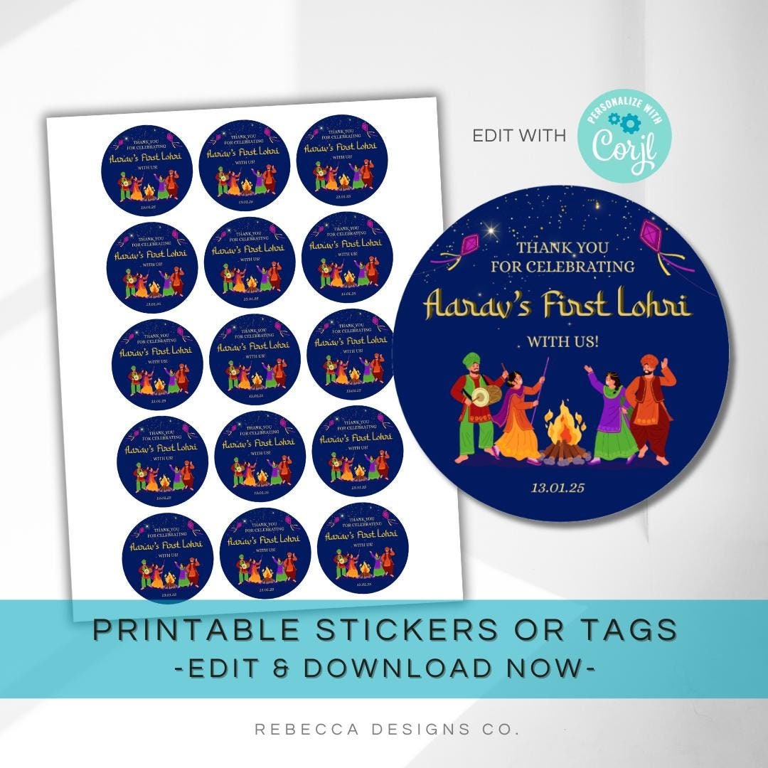 Lohri Stickers Printable Lohri Favor Tags Template Lohri Tags Punjabi ...