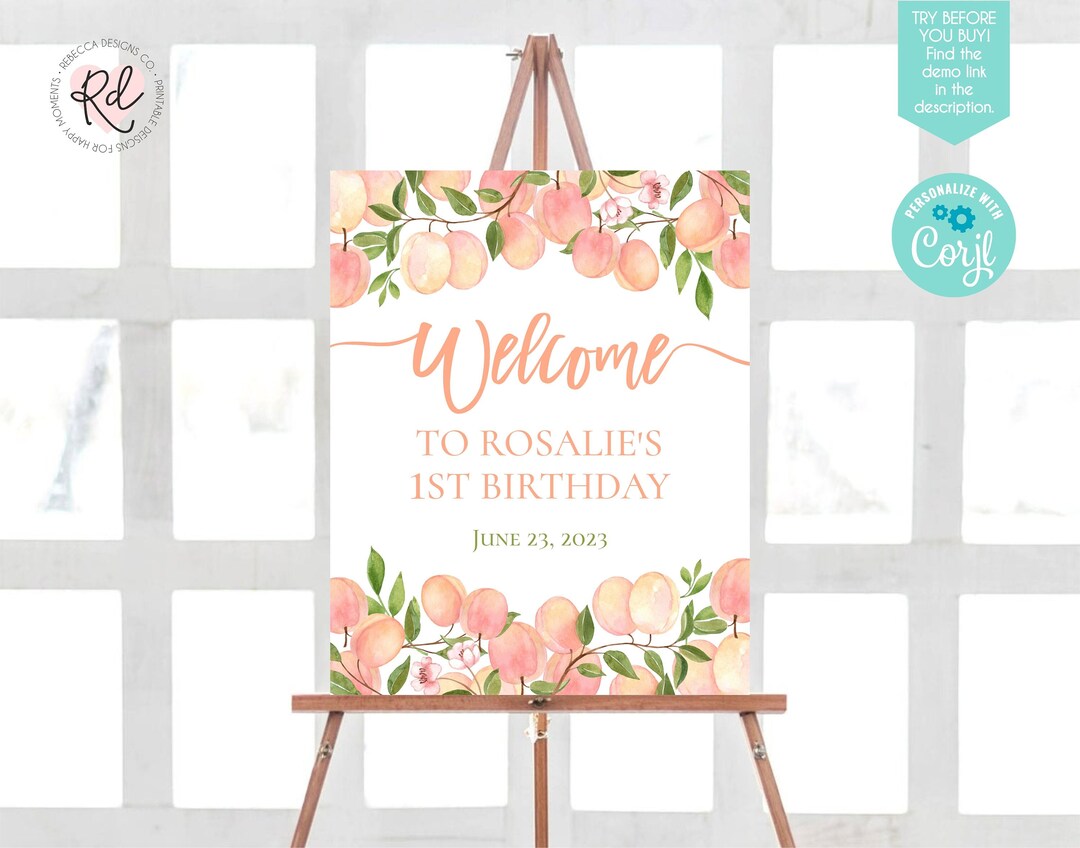 Peach Birthday Welcome Sign Printable Sweet as a Peach Birthday Decor ...