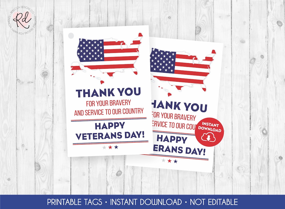 Veterans Day Tags Printable Thank You Veterans Tag Printable Veterans ...