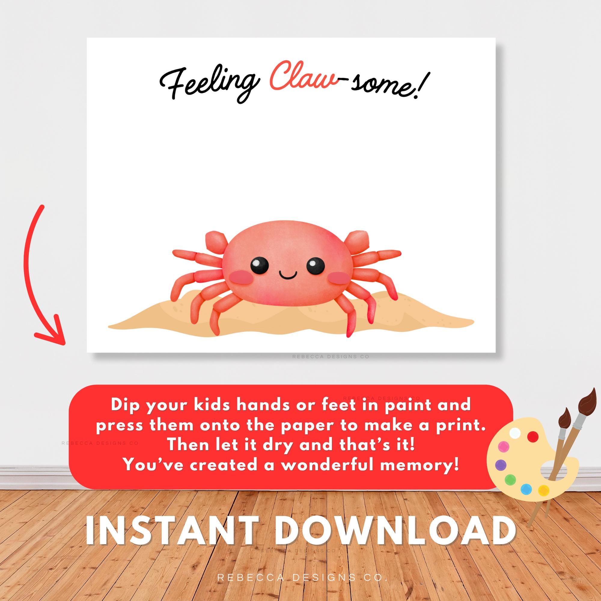Handprint Crab Craft Printable Summer Handprint Art Daycare Activity ...