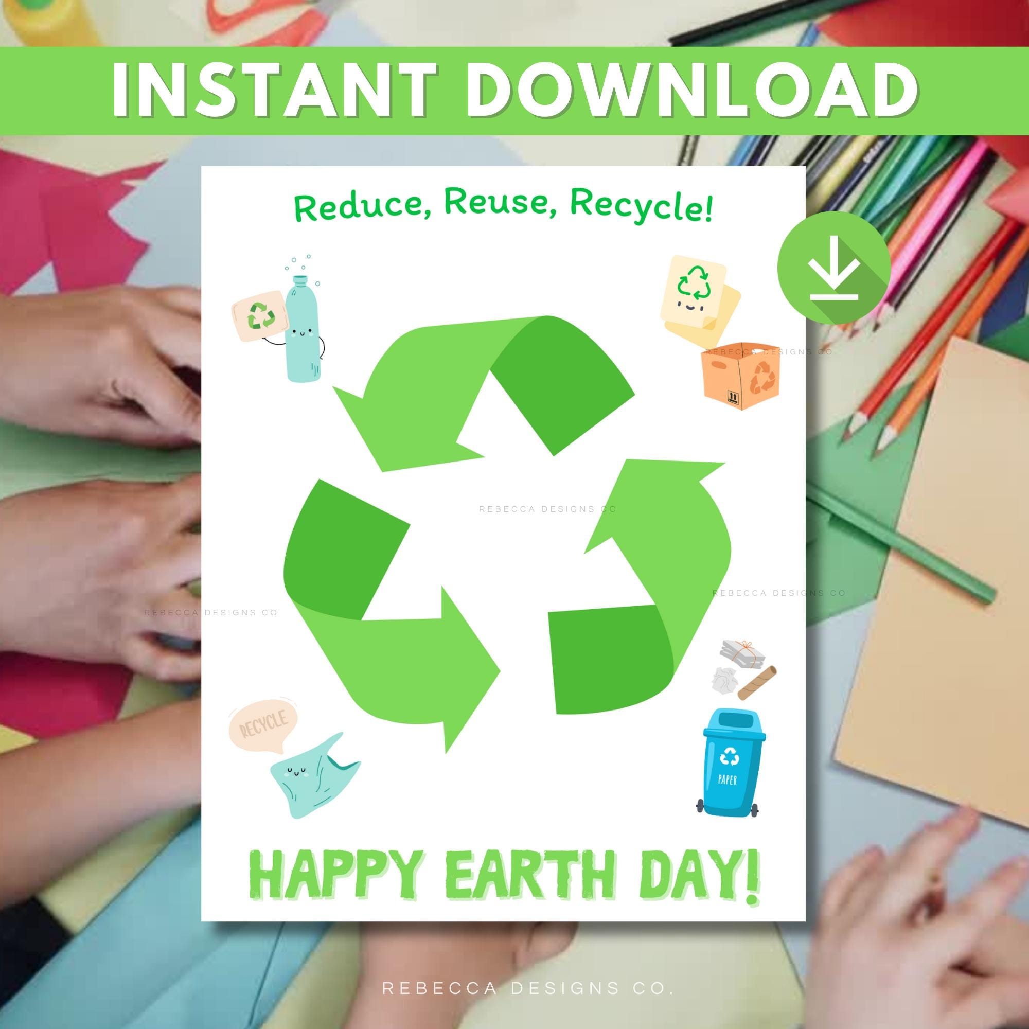 Recycle Earth Day Handprint Art Craft for Preschool Earth Day Printable ...