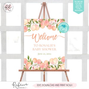 Peach Baby Shower Welcome Sign Printable Sweet as a Peach Baby Shower ...