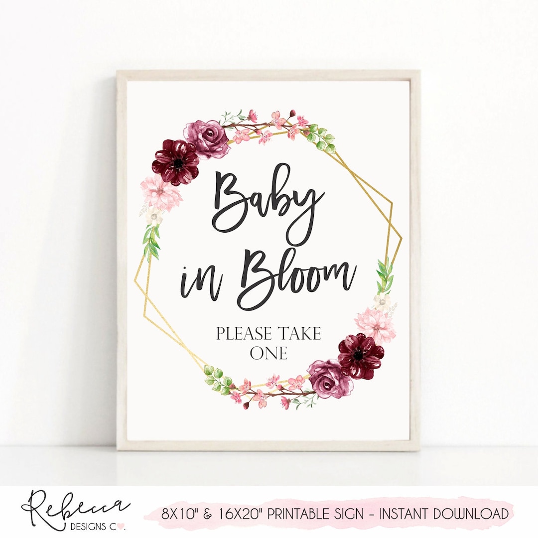Baby in Bloom Sign Printable Succulent Favors Baby Shower Sign Burgundy ...