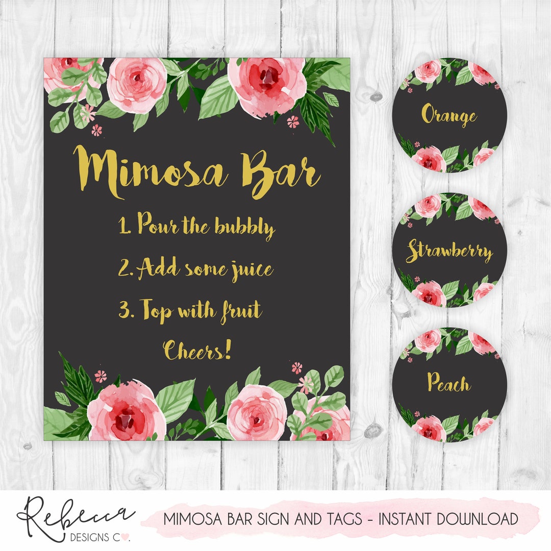 Mimosa Bar Sign Juice Labels Mimosa Bar Printable Sign Black and Gold ...