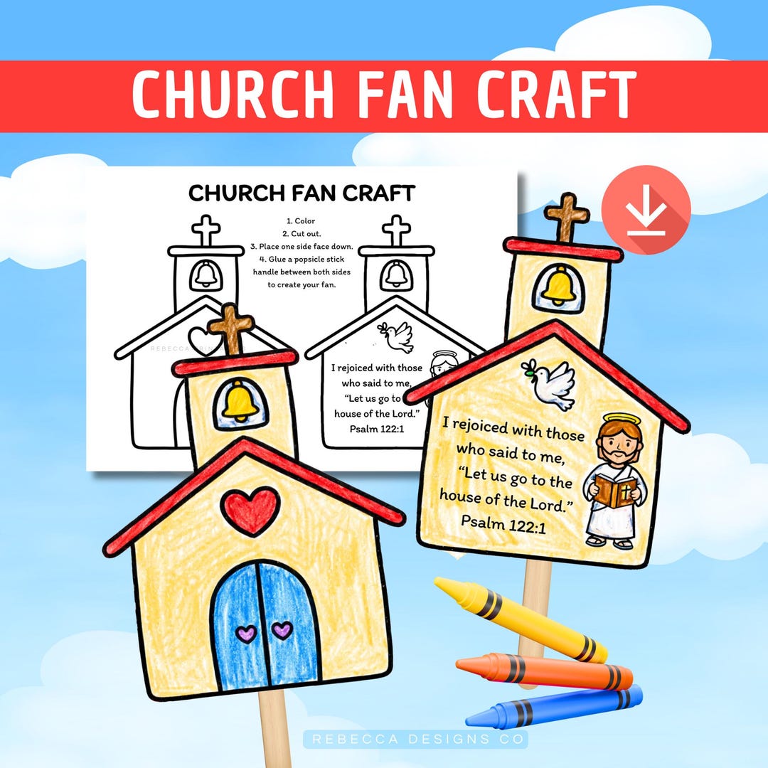 Church Fan Craft for Kids Printable Sunday School Bible Lesson Children ...