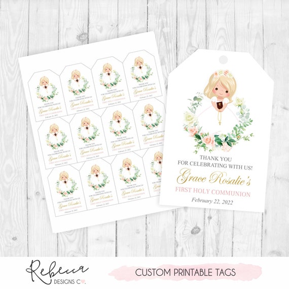 Girl communion favor tags printable communion girl tags communion gift ...