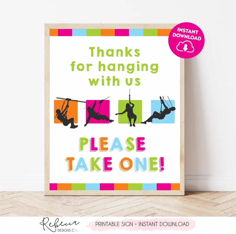 Zipline Birthday Sign Printable Girl Zip Line Party Ropes - Etsy