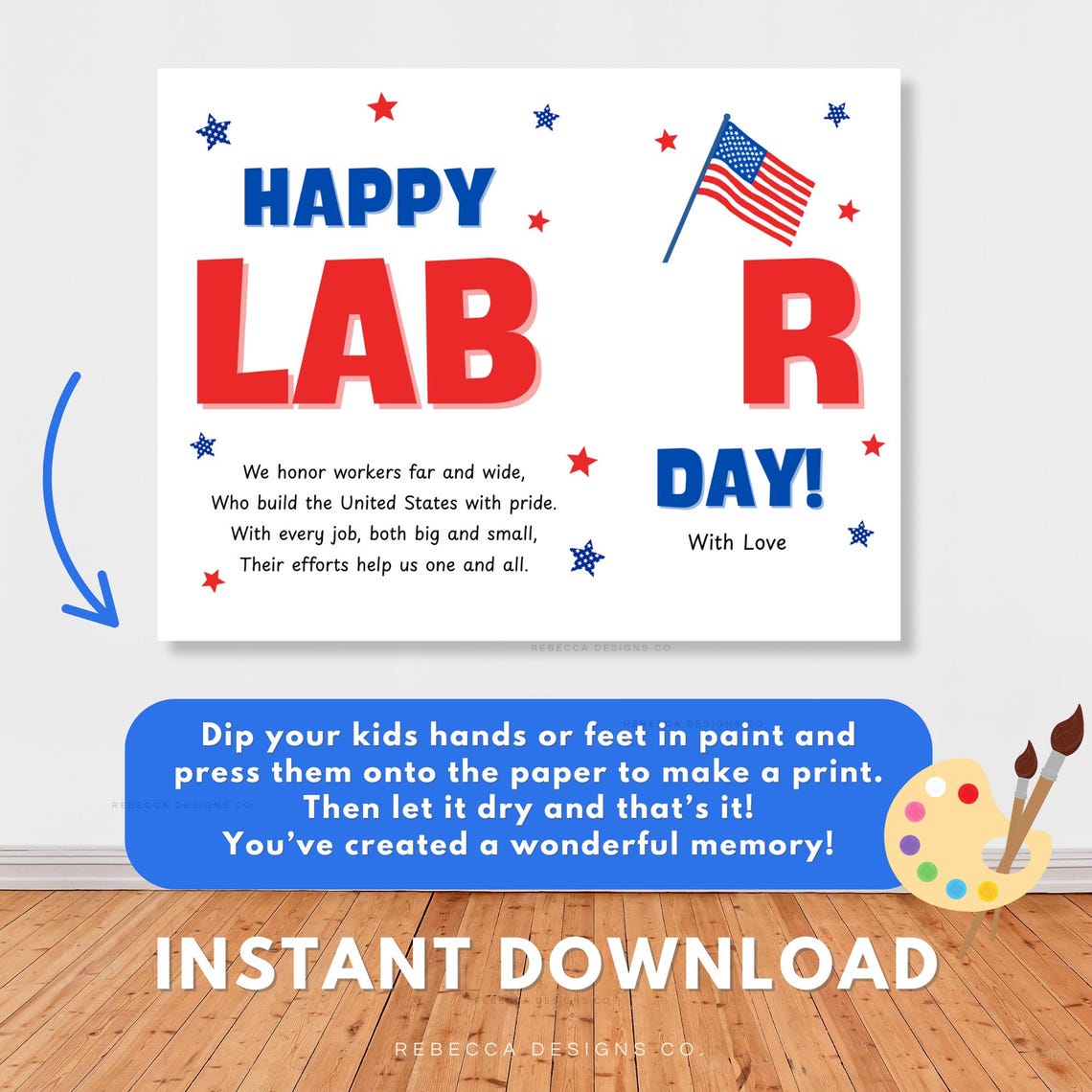 Labor Day Handprint Printable Craft Labor Day Footprint Art Patriotic ...