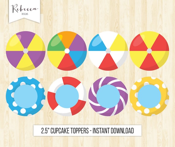Beach cupcake toppers pool party toppers printable birthday toppers ...