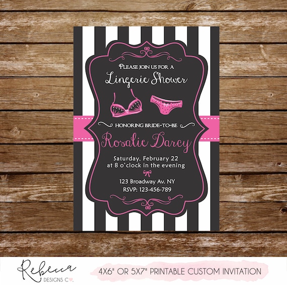 Lingerie Shower Invitation Printable Pink Lingerie Invite Etsy
