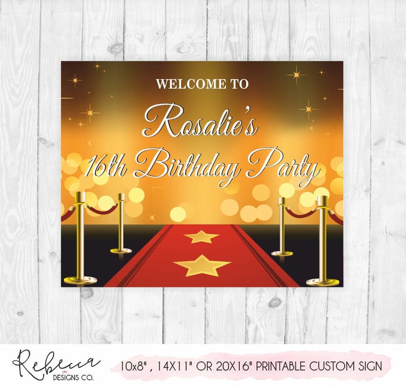 Red Carpet Welcome Sign Movie Night Birthday Party Sign - Etsy