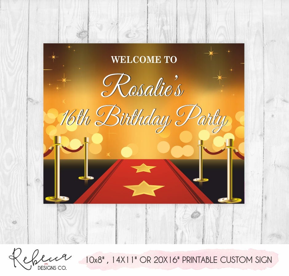 Red Carpet Welcome Sign Movie Night Birthday Party Sign - Etsy