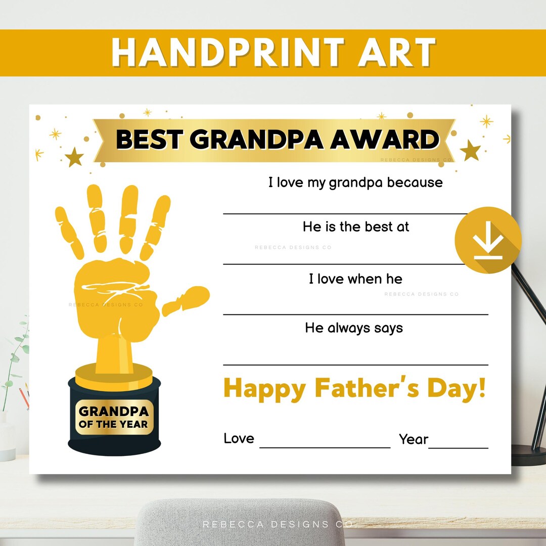 Best Grandpa Trophy Handprint Father's Day Grandpa Gift Grandpa Award ...
