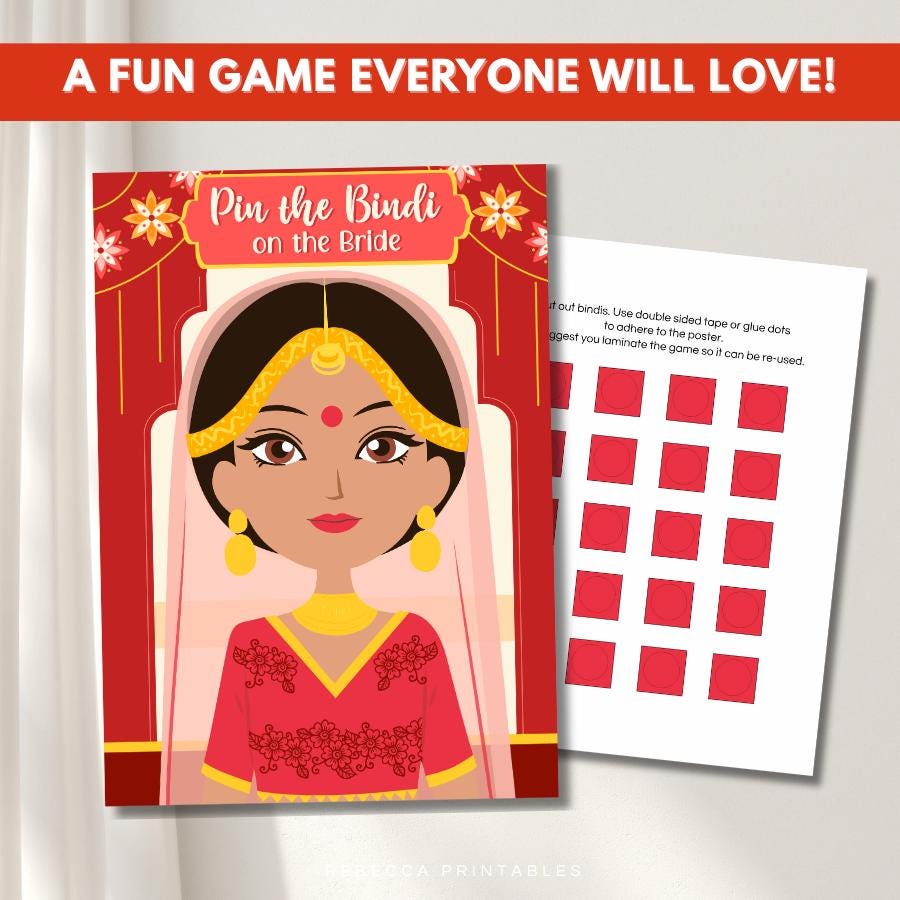 Pin the Bindi on the Bride Game Mehndi Game Henna Party Game Dholki ...
