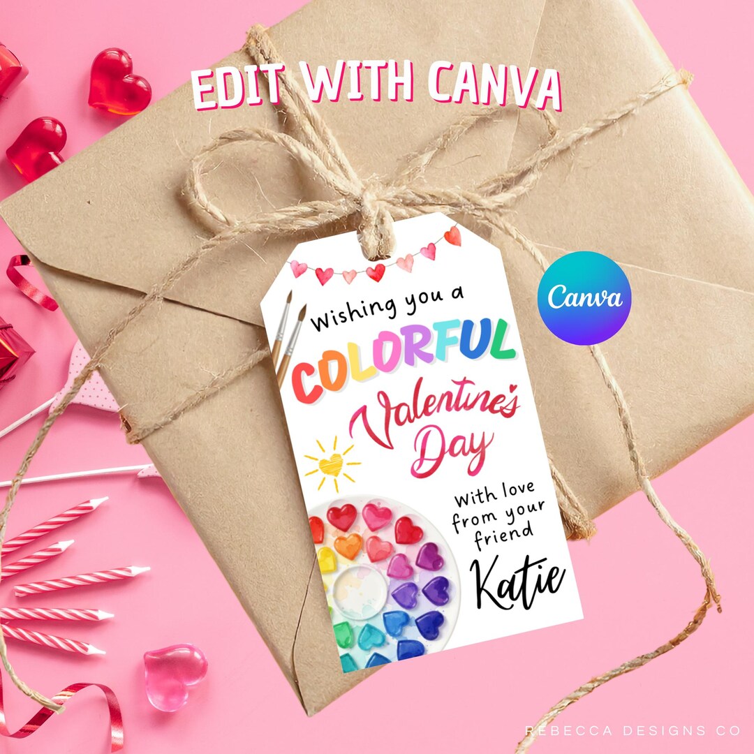 Paint Valentine Gift Tag Template Editable Watercolor Paint Kids Class ...